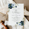 Trendy Navy and light blue floral script wedding Invitation | Zazzle
