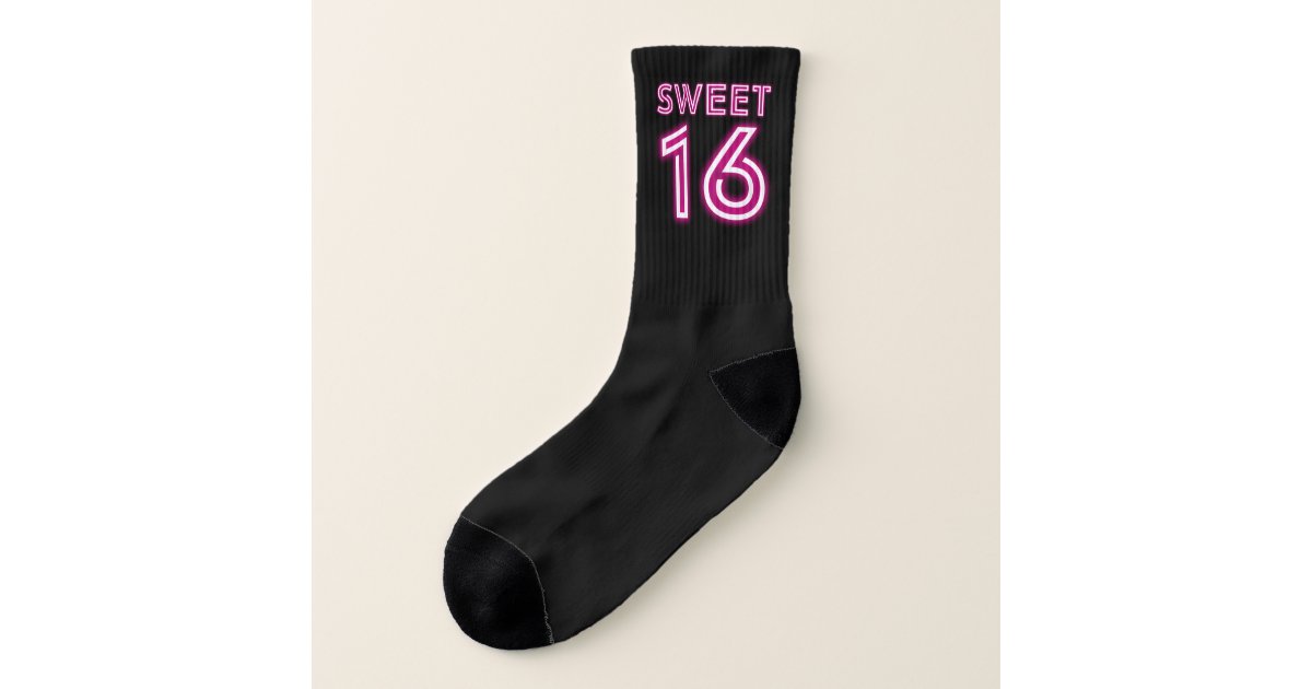 Trendy Neon Sweet Sixteen Hot Pink and Black Socks | Zazzle