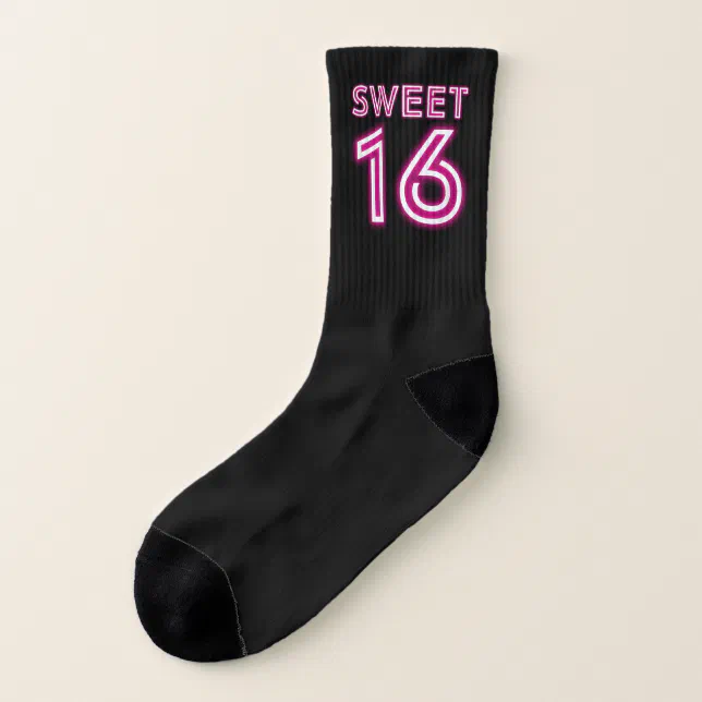 Trendy Neon Sweet Sixteen Hot Pink and Black Socks | Zazzle