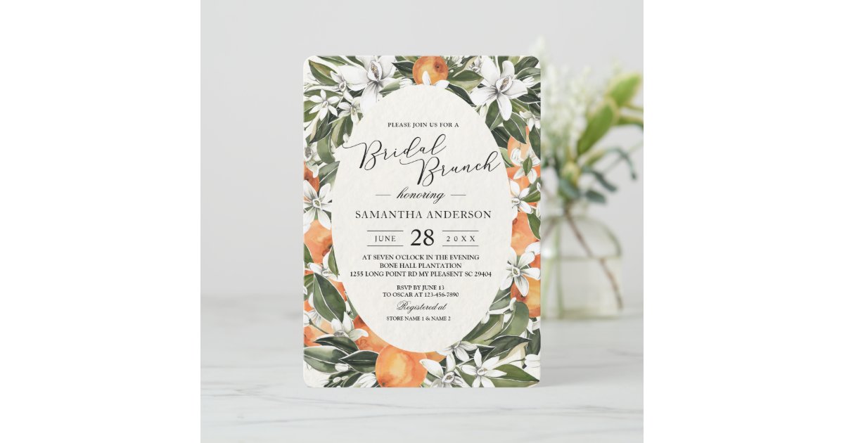Trendy Orange Flowers & Leaf Beauty Frame Invitation | Zazzle