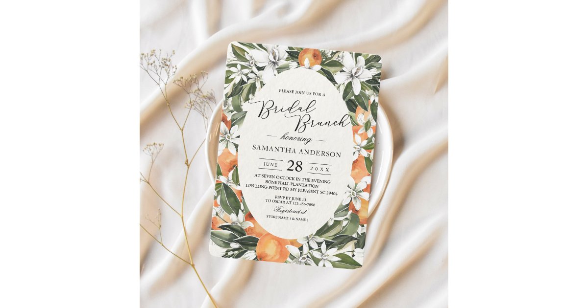 Trendy Orange Flowers & Leaf Beauty Frame Invitation | Zazzle