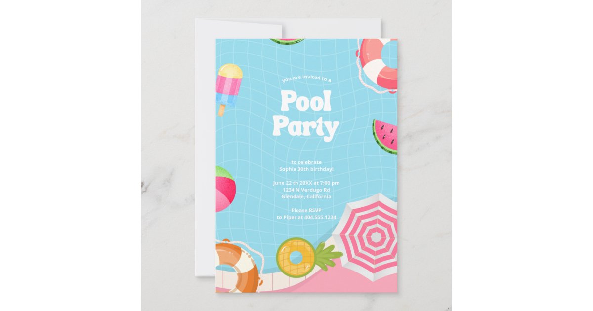 Trendy Palm Springs Pool Party Birthday Invitation | Zazzle