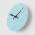 Trendy Pastel Blue Gold Confetti Dots Round Clock | Zazzle