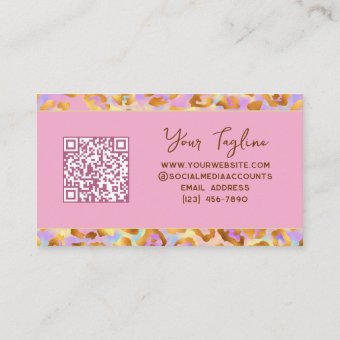 Trendy Pastel Modern Gold Leopard Print QR Code Business Card | Zazzle