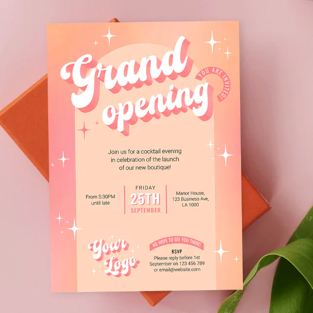 Trendy Peach Pink Salon Spa Boutique Grand Opening Invitation | Zazzle