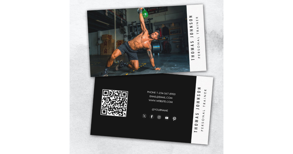 Trendy Personal Trainer Fitness Photo QR Code Business Card | Zazzle