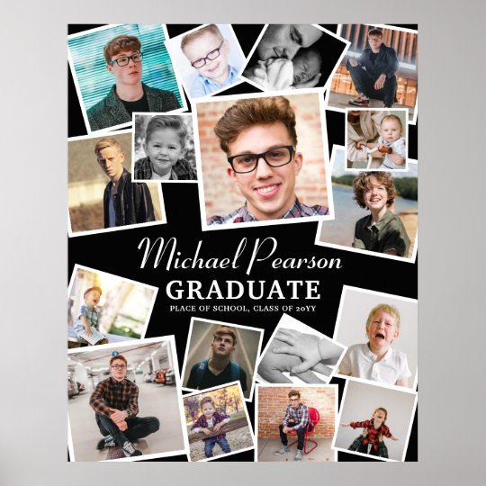 Trendy Photo Collage Graduation Party Poster | Zazzle.com