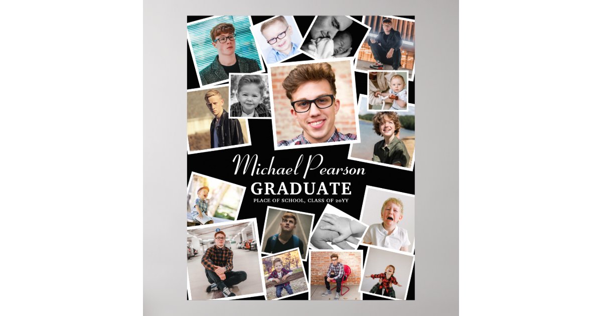 Trendy Photo Collage Graduation Party Poster | Zazzle.com