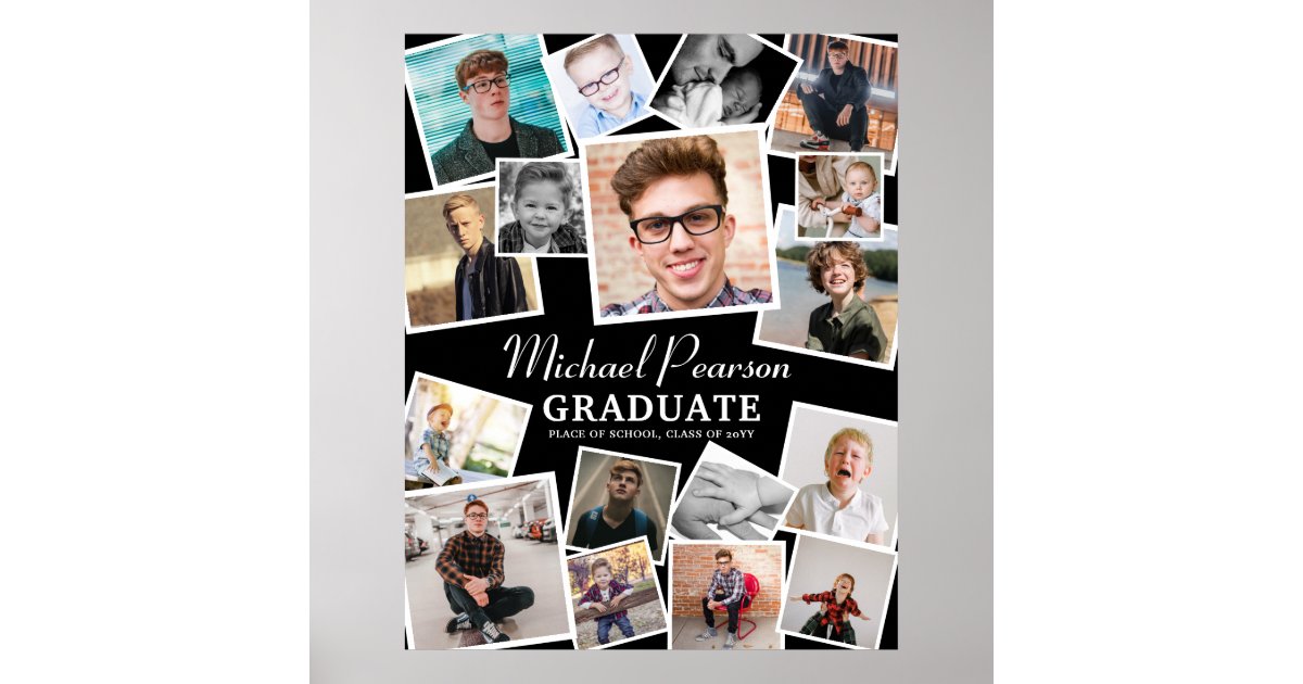 Trendy Photo Collage Graduation Party Poster | Zazzle