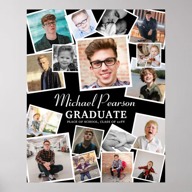 Trendy Photo Collage Graduation Party Poster | Zazzle