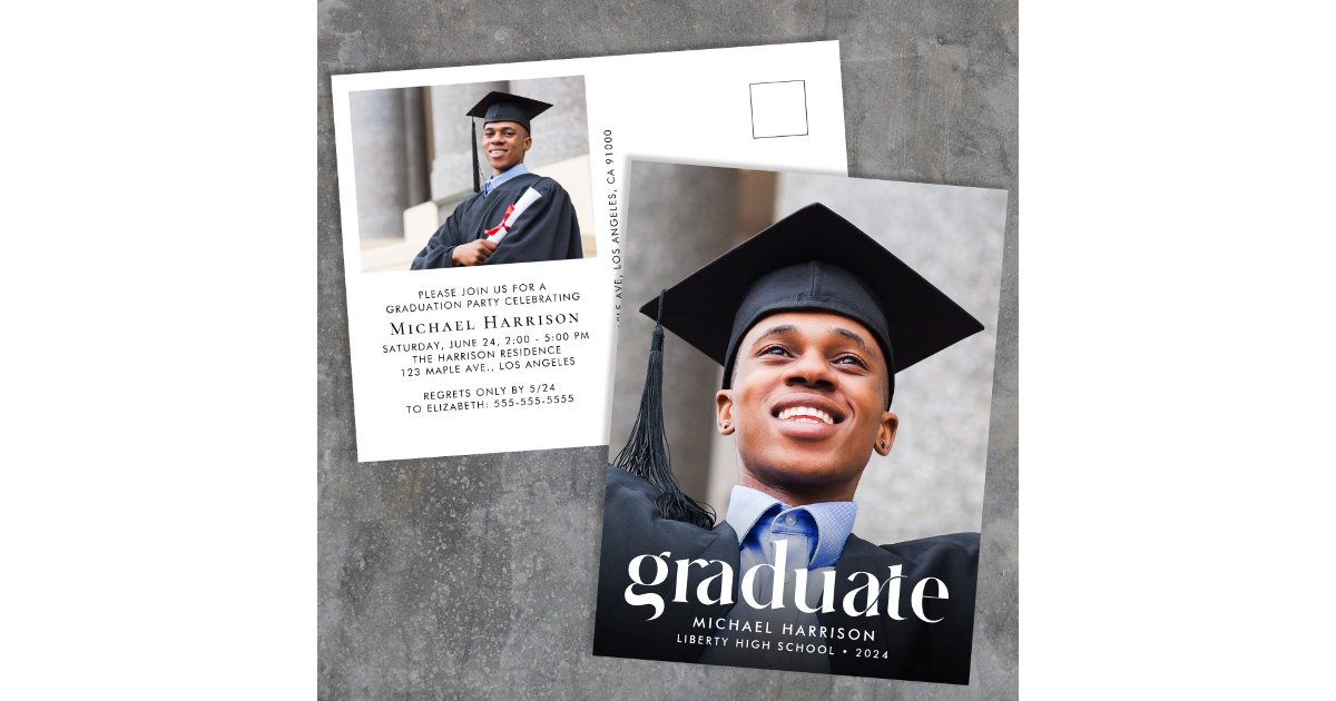 Trendy Photo Graduation Party Invitation Postcard | Zazzle