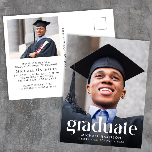 Trendy Photo Graduation Party Invitation Postcard | Zazzle