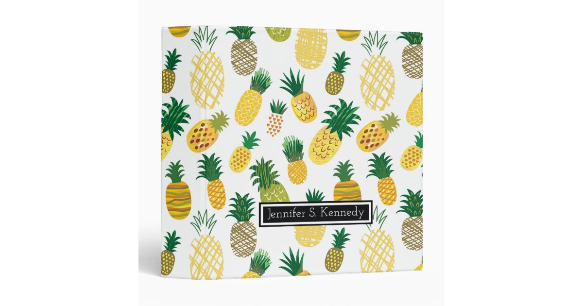 Trendy Pineapple Pattern | Add Your Name 3 Ring Binder | Zazzle