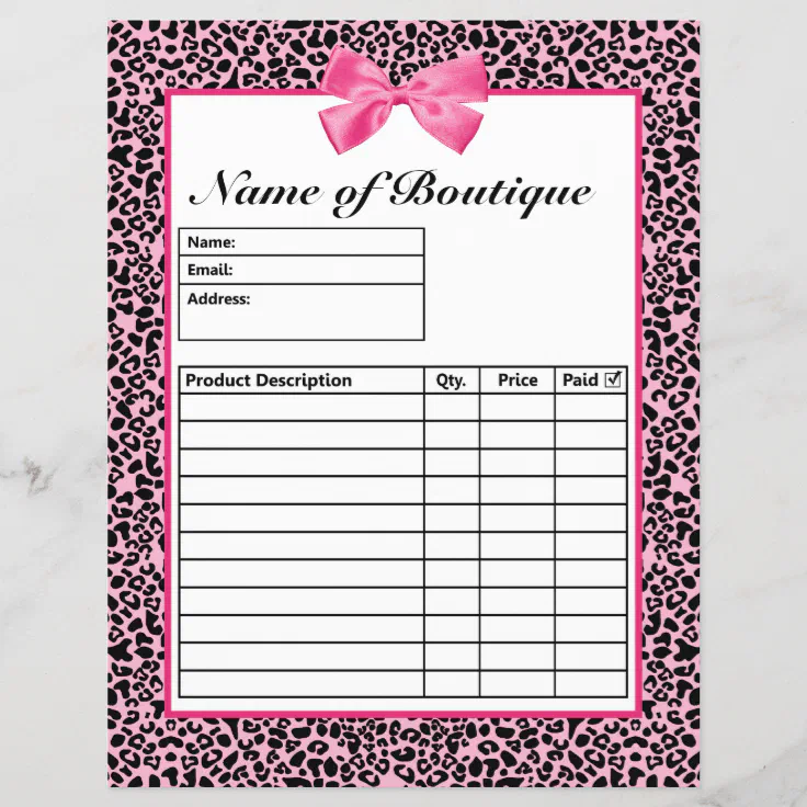 Trendy Pink And Black Leopard Hot Pink Order Forms | Zazzle