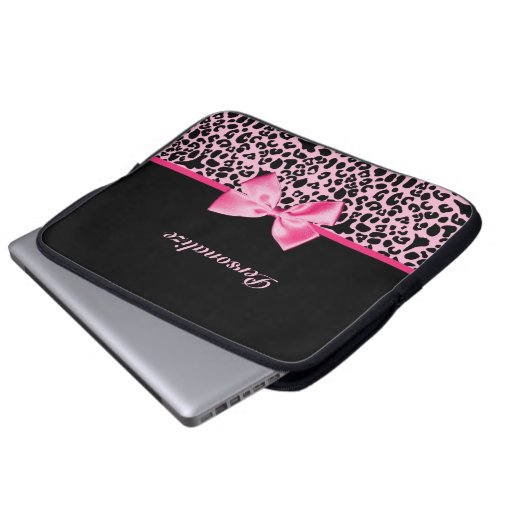 Trendy Pink And Black Leopard Hot Pink Ribbon Laptop Sleeve | Zazzle