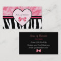 Trendy Pink And Black Zebra Print With Ribbon Business Card | Zazzle