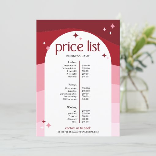 Trendy Pink Arch Retro Business Salon Price List | Zazzle