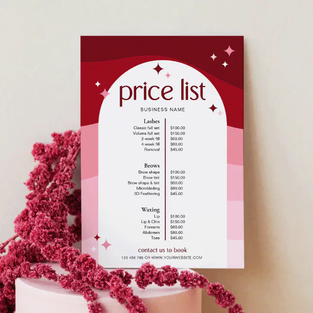Trendy Pink Arch Retro Business Salon Price List | Zazzle