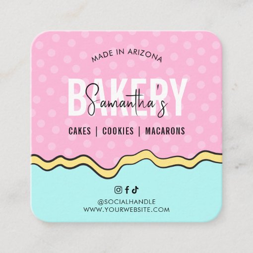 Trendy Pink Blue Cartoon Cookies Care Instructions Square Business Card ...