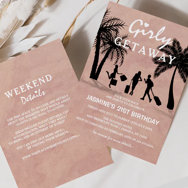 Trendy Pink Girly Getaway Birthday Weekend Invitation | Zazzle