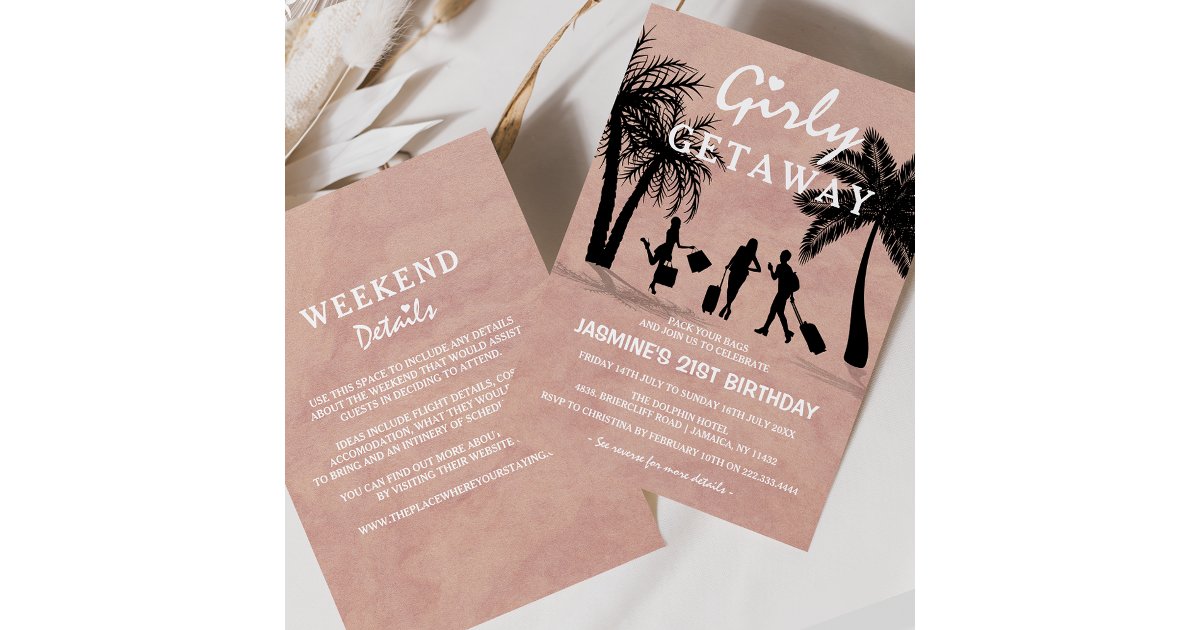 Trendy Pink Girly Getaway Birthday Weekend Invitation | Zazzle