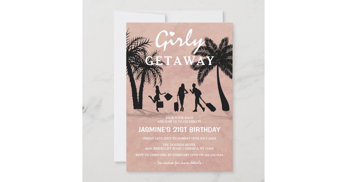 Trendy Pink Girly Getaway Birthday Weekend Invitation | Zazzle