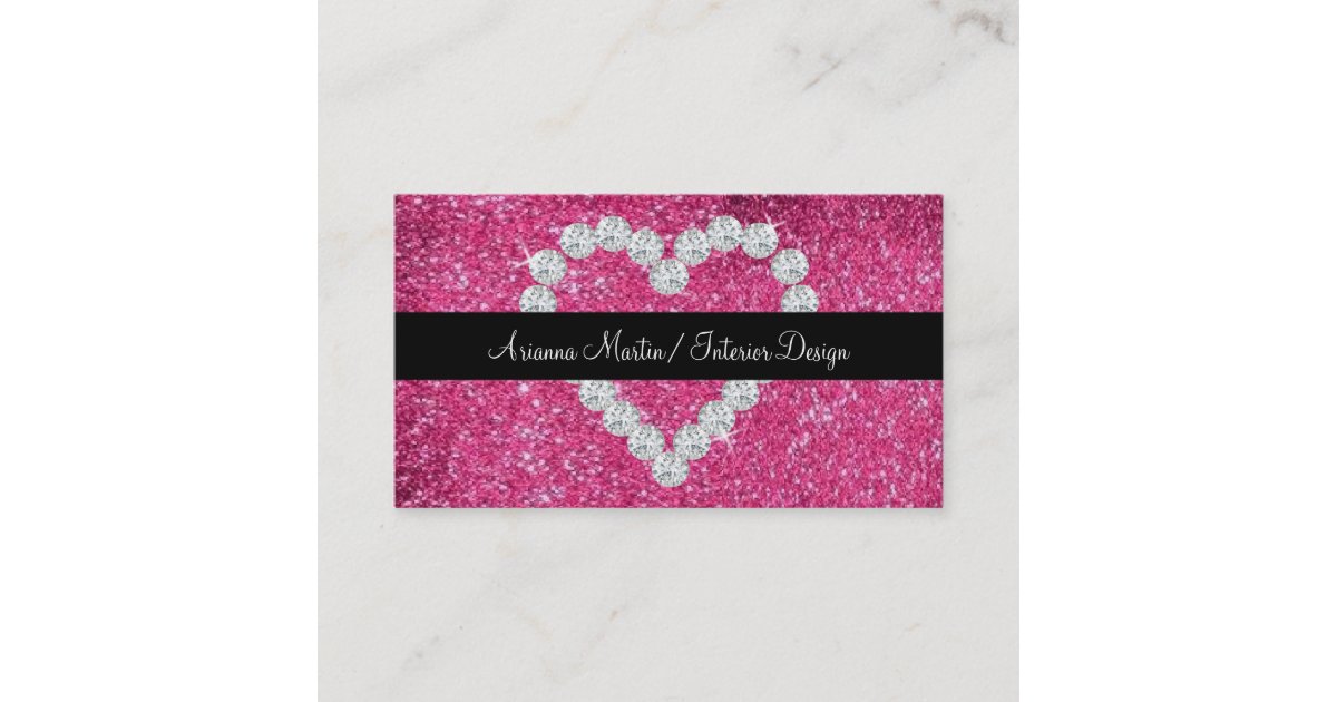 Trendy Pink Glitter Sparkly Diamond Heart Business Card | Zazzle