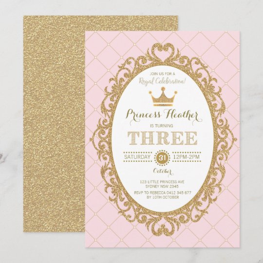 Trendy Pink Gold Crown Princess 3rd Birthday Party Invitation | Zazzle.com