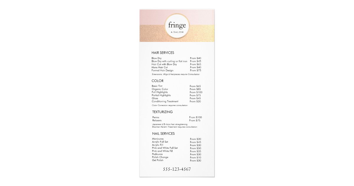 Trendy Pink Gold Salon Spa Price List Service Menu | Zazzle