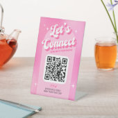 Trendy Pink Groovy Let's Connect Scannable QR Code Pedestal Sign | Zazzle
