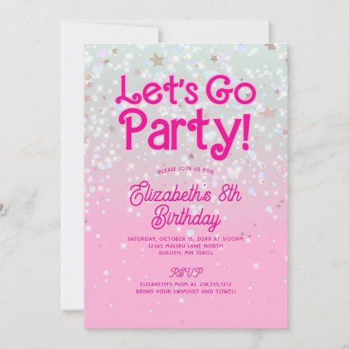 Trendy Pink Let's Go Party Birthday Invitation | Zazzle