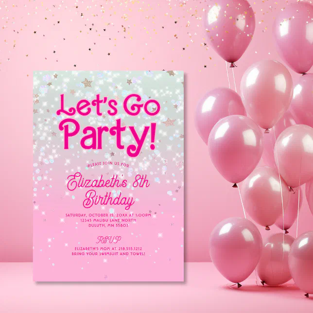 Trendy Pink Let's Go Party Birthday Invitation | Zazzle