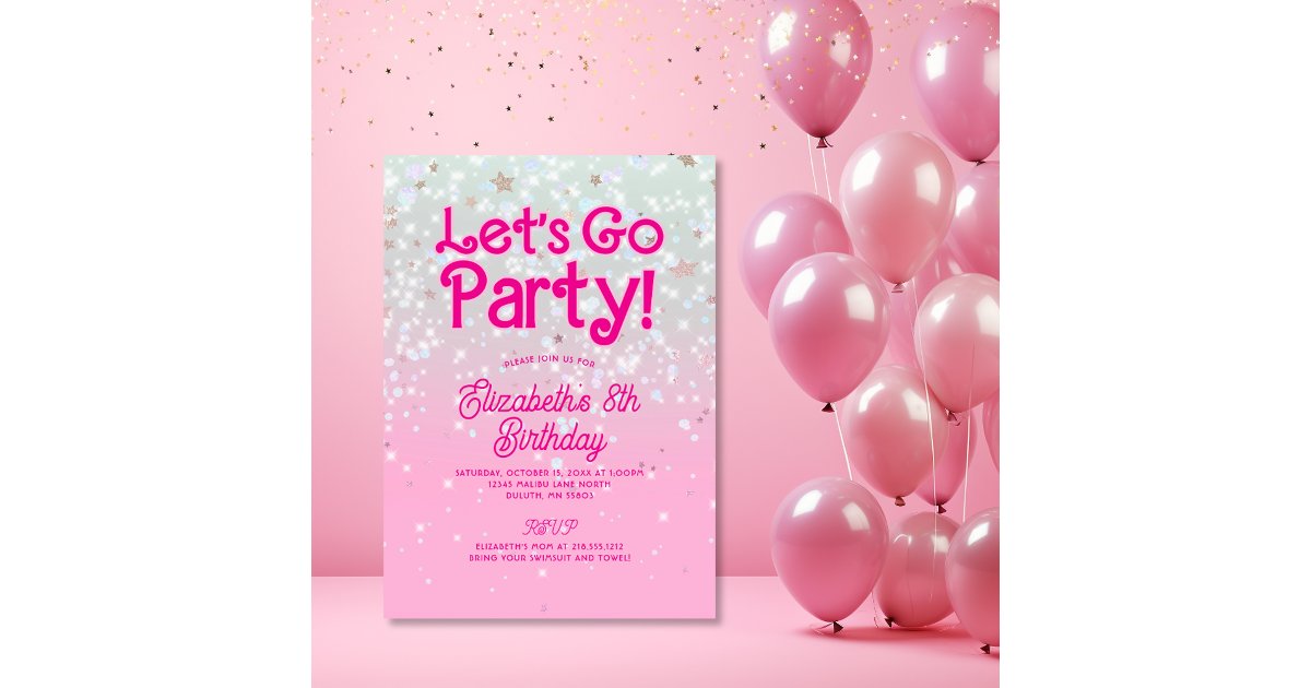 Trendy Pink Let's Go Party Birthday Invitation | Zazzle