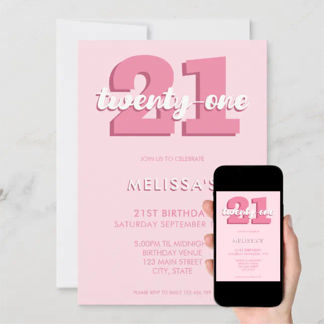 Trendy Pink Modern Script 21st Birthday Invitation | Zazzle