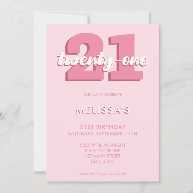 Trendy Pink Modern Script 21st Birthday Invitation | Zazzle
