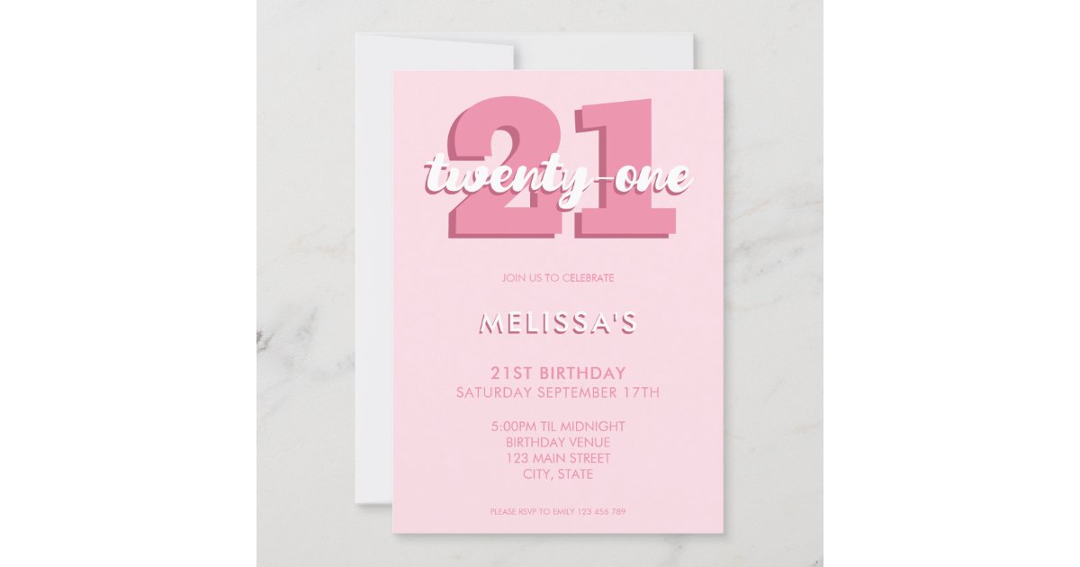 Trendy Pink Modern Script 21st Birthday Invitation | Zazzle