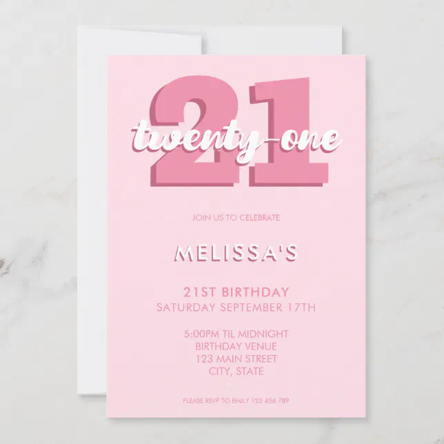 Trendy Pink Modern Script 21st Birthday Invitation | Zazzle