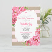 Trendy Pink Peonies First Holy Communion canvas Invitation | Zazzle