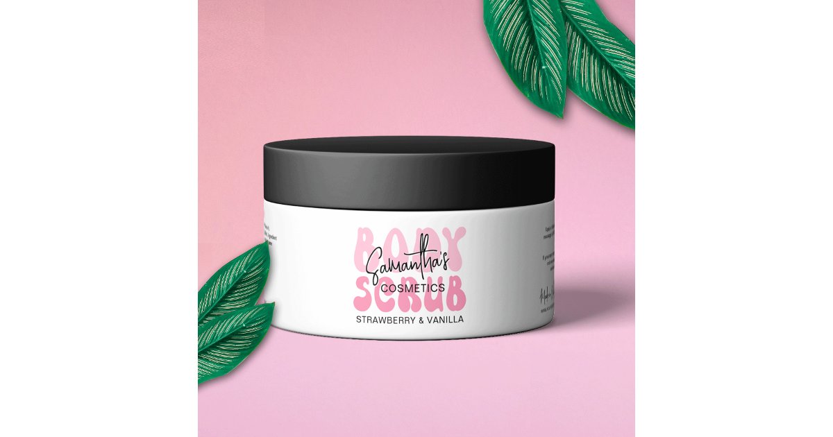 Trendy Pink Retro Logo Sugar Body Scrub Jar Label | Zazzle