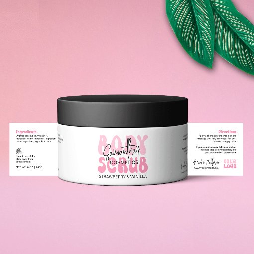 Trendy Pink Retro Logo Sugar Body Scrub Jar Label | Zazzle