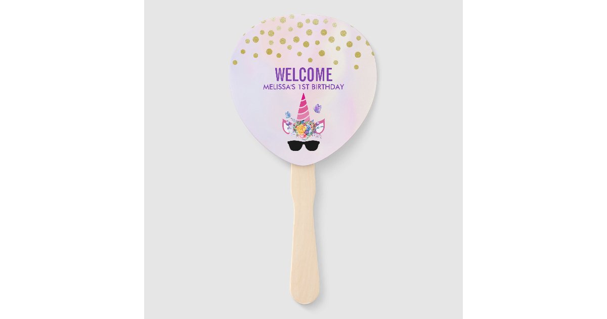 Trendy Pink Unicorn in Sunglasses Birthday Hand Fan | Zazzle