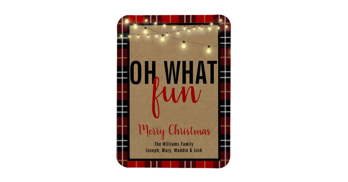 Trendy Plaid | Red and Black Plaid Fun Typography Magnet | Zazzle