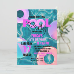 Trendy Pool Party Sweet 16 Birthday Celebration Invitation | Zazzle