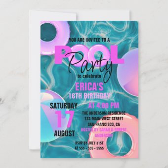 Trendy Pool Party Sweet 16 Birthday Celebration Invitation | Zazzle