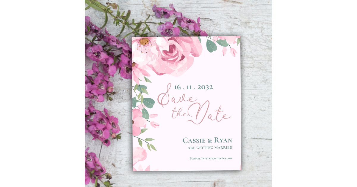 Trendy Pretty Pink Floral Wedding Save the Date | Zazzle