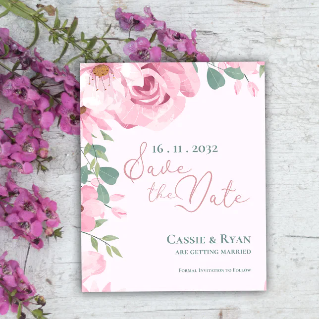 Trendy Pretty Pink Floral Wedding Save the Date | Zazzle
