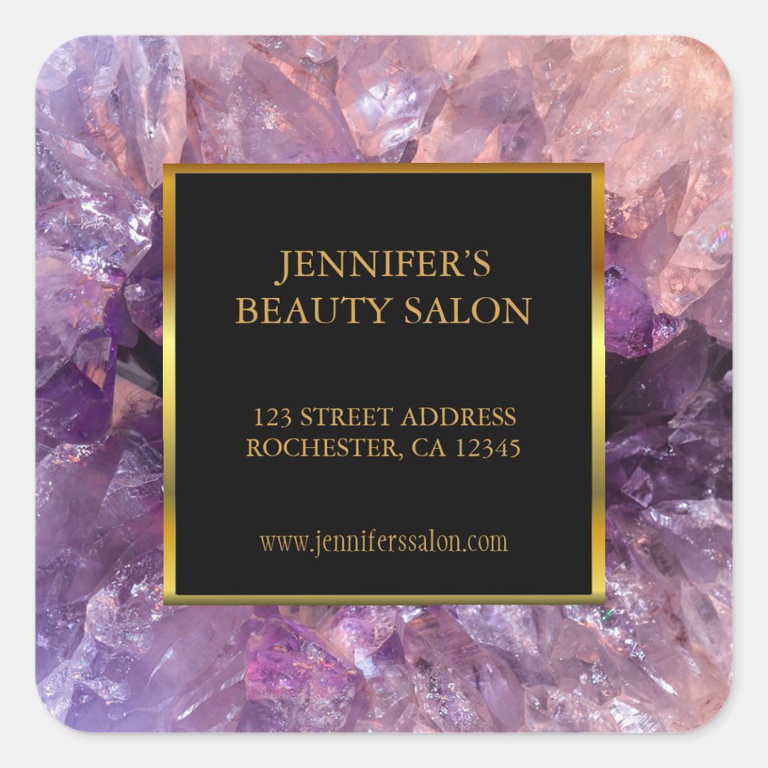 Trendy purple amethyst professional promotion square sticker | Zazzle