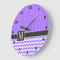 Trendy Purple Chevron Large Clock | Zazzle