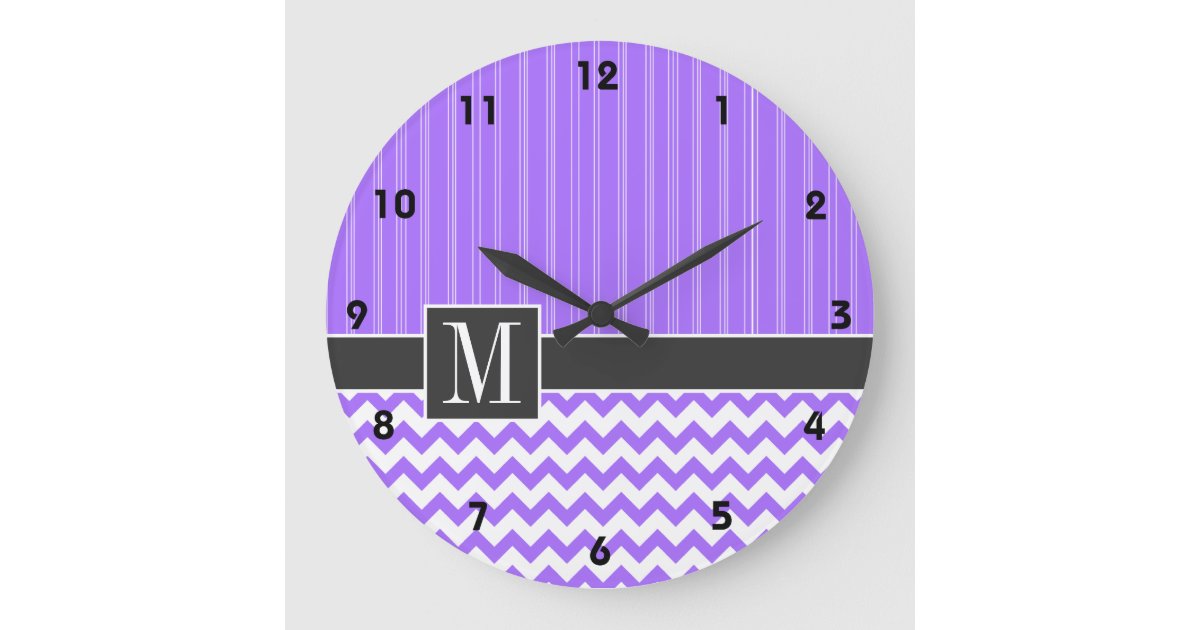 Trendy Purple Chevron Large Clock | Zazzle