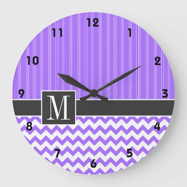 Trendy Purple Chevron Large Clock | Zazzle